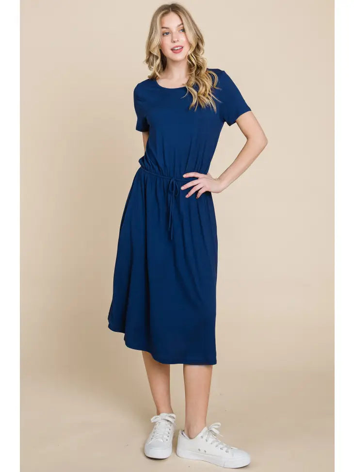 Solid Drawstring Waist Midi Dress – Beloved Clothing Co.