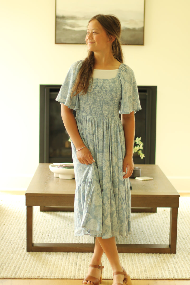 Paisly Floral Smocked Midi Dress – Beloved Clothing Co.