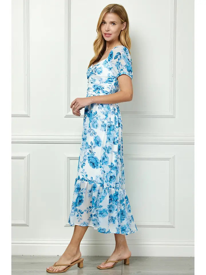 Ruched Bodice Vintage Chiffon Midi Dress – Beloved Clothing Co.