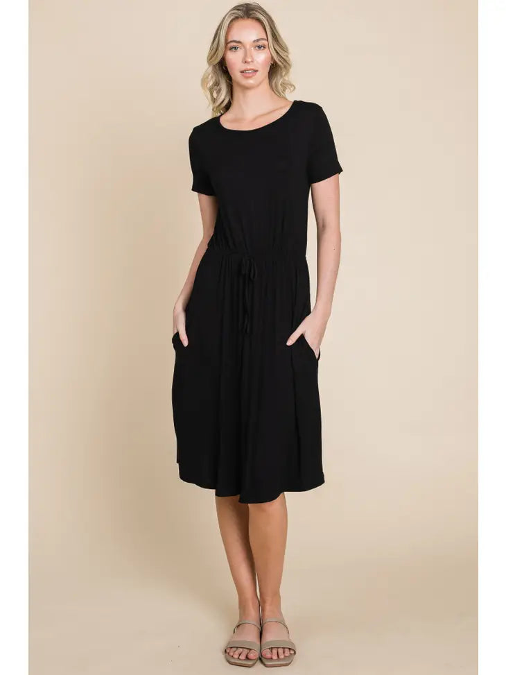 Solid Drawstring Waist Midi Dress – Beloved Clothing Co.